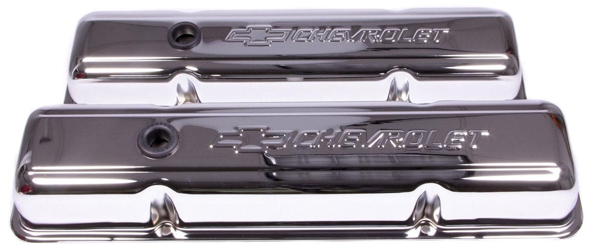 Proform Stamped Valve Covers with Chevrolet Logo (Short Style with Baf