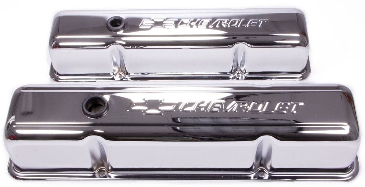 Proform Stamped Valve Covers with Chevrolet Logo (Tall Style with Baff
